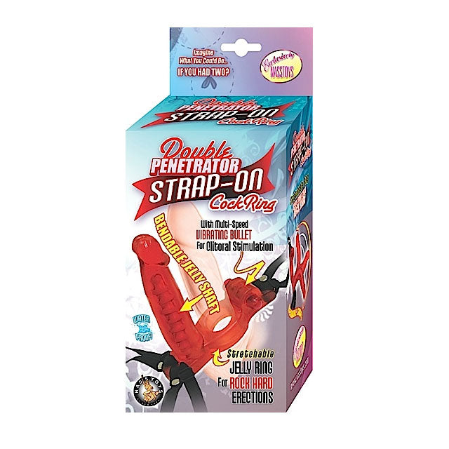 Double Penetrator Strap On C Ring Red
