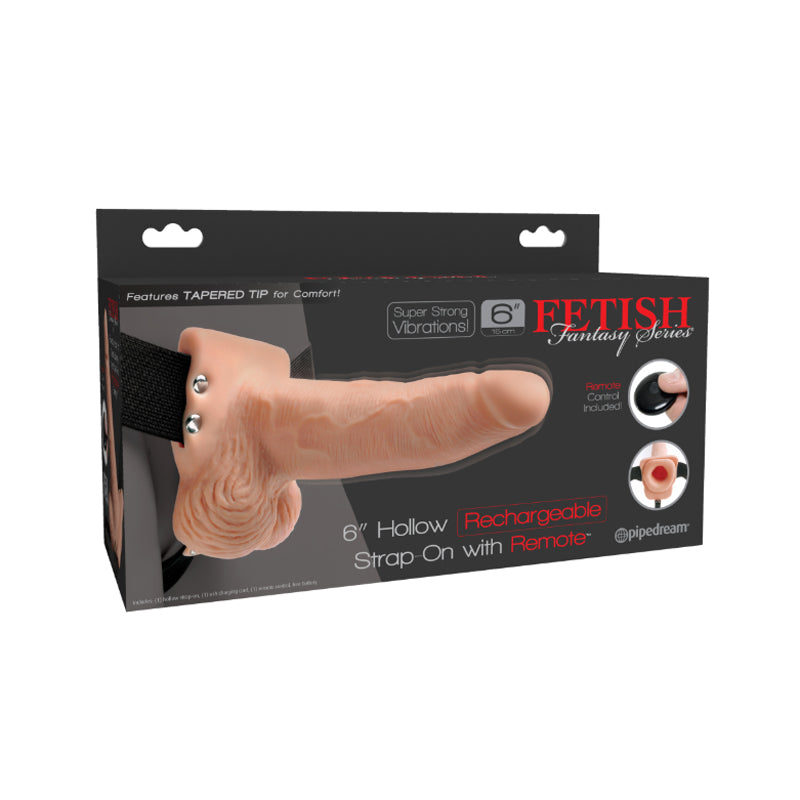 Fetish Fantasy 6in Hollow Rechargeable Strap On With Remote Flesh