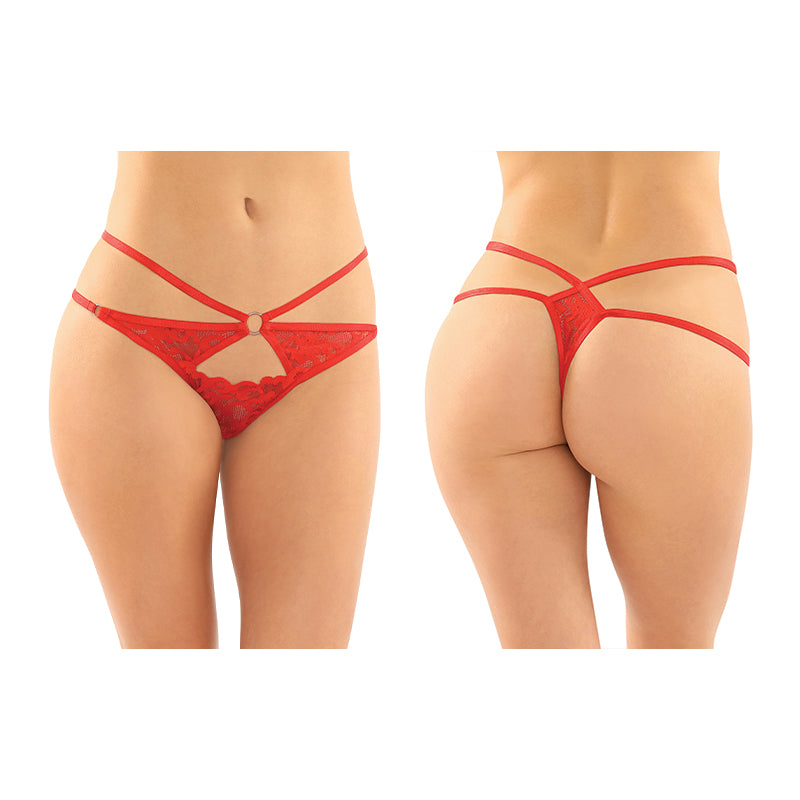 Jasmine Strappy Lace Thong With Front Keyhole Cutout 6 Pack Sm Red