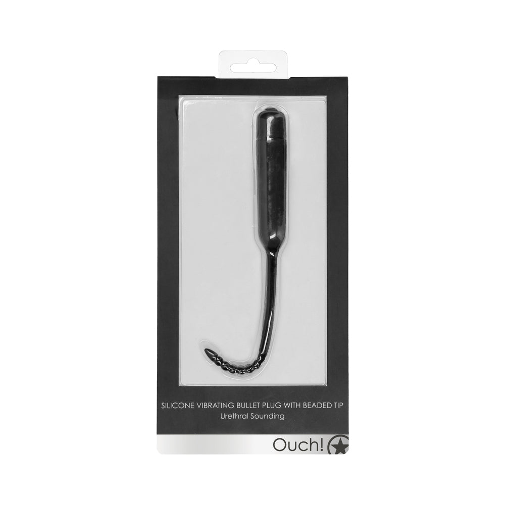 Ouch Urethral Sounding Silicone Vibrating Bullet Plug With Beaded T