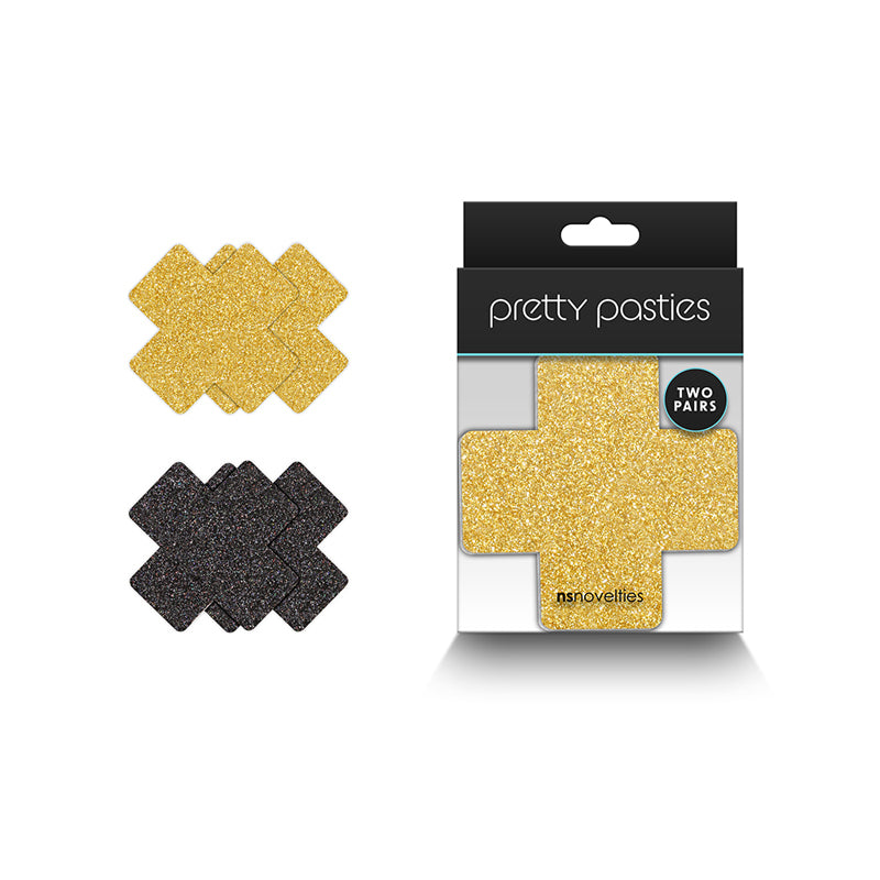 Pretty Pasties Glitter Cross Blackgold 2 Pair