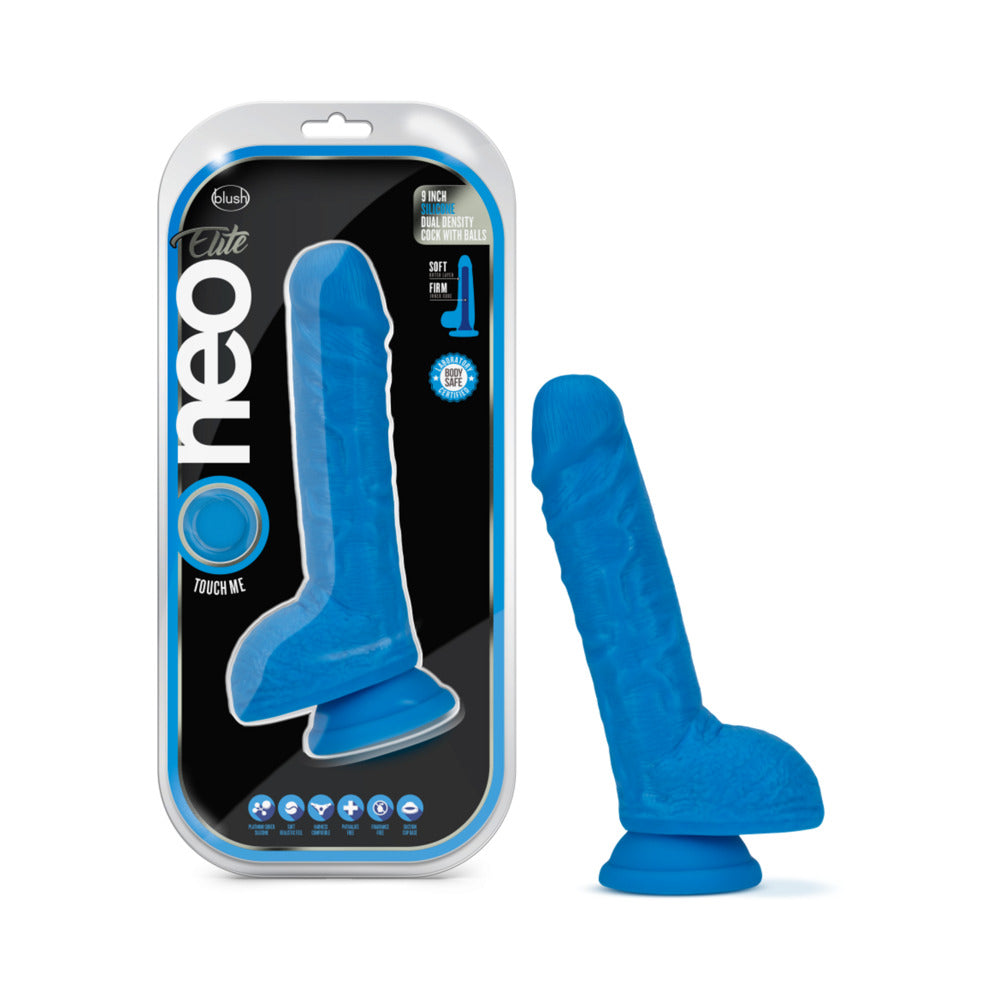 Neo Elite 11 Inch Silicone Dual Density Cock With Balls Neon Purpl