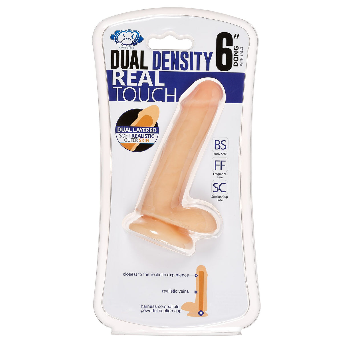 Cloud 9 Novelties Dual Density Real Touch 6 Inch With Balls Flesh